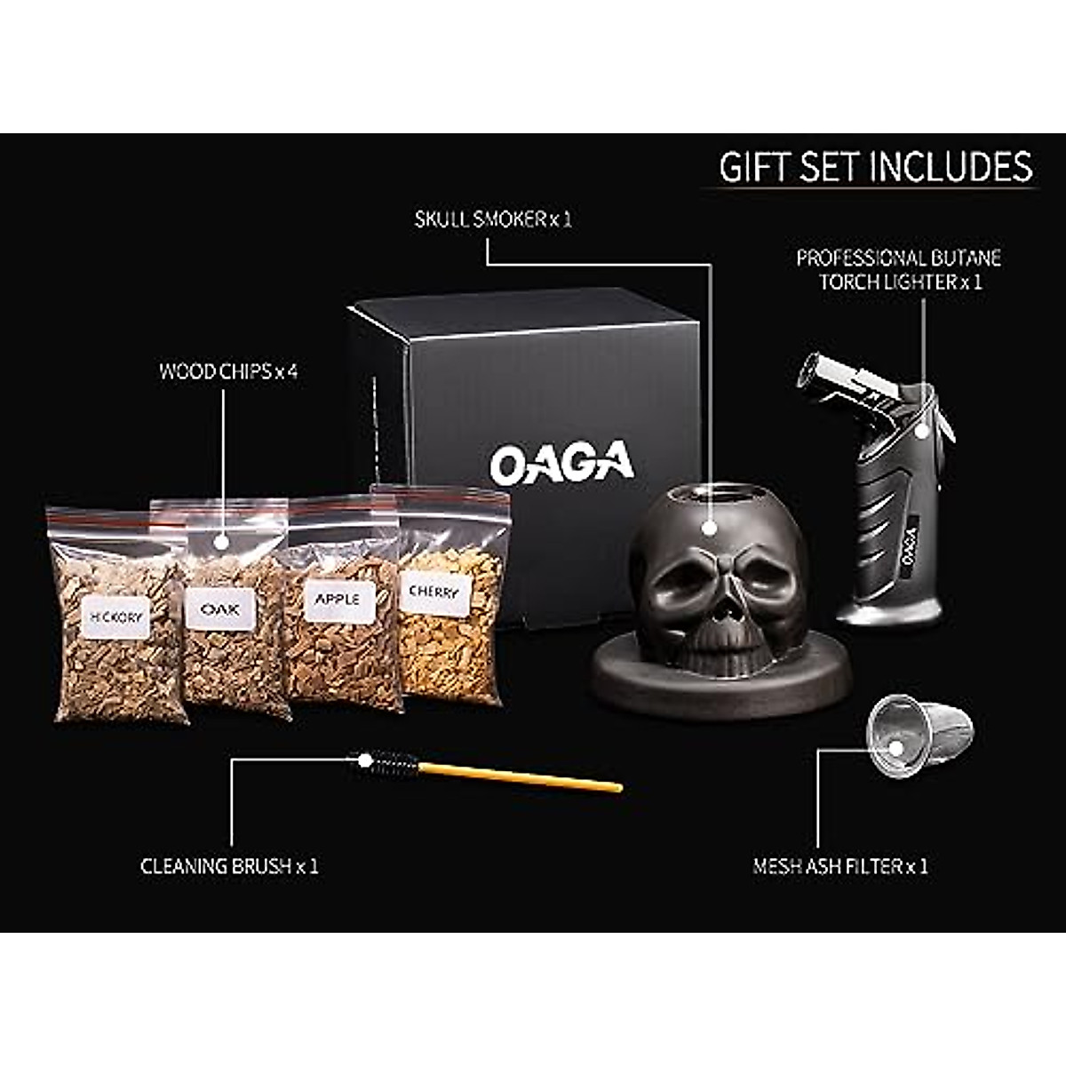 Cocktail Smoker Kit with Torch, Whiskey Smoker Kit, Bourbon/Drink/Old Fashioned Smoker Infuser Kit, 4Flavor of Wood Chips, Ideal Gifts for Men, Fathers, Boyfriends as Father's Day, Christmas, Birthday