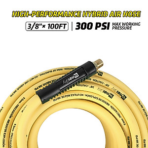 WYNNsky Hybrid Air Hose 3/8 in.X 100ft, 1/4"MNPT Fittings, 300 PSI Max Working Pressure,Non-Kinking, Lightweight, Flexible In Extreme Cold Weather, Excellent UV, Oil and Abrasion Resistant