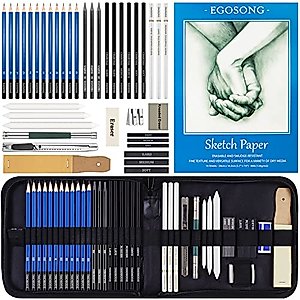 EGOSONG 41 Drawing Set Sketch Kit, Sketching Supplies with Sketchbook, Graphite, and Charcoal Pencils, Pro Art Drawing Kit for Adults Teens Beginners Kids, ideal for Sketching Shading