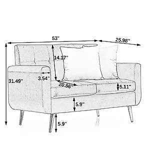 CHUNLY Lovesat Sofa, 53" Mid Century Modern Love Seat Couches for Small Spaces, Bedroom and Living Room, Button Tufted Upholstered Small Loveseat Sofa for Office, Apartment (Yellow)