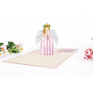 3d Guardian Angel Pop Up Card, Praying Angel Pop Up Card, Birthday Pop Up Card, 3D Angel Card for Sympathy, Christmas, Recovery, Get Well Soon, Spiritual, Baptism, Holy Communion, Pink, X20