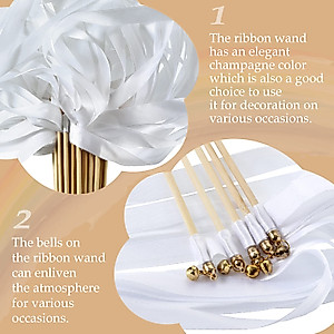 100 Pieces Lace Ribbon Wedding Wand Sticks Colorful Ribbon Streamers Party Ribbon Streamers with Bells Silk Fairy Stick Wands for Wedding, Party, Holiday, Activities(White)