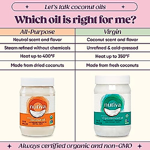 Nutiva Organic Coconut Oil 15 fl oz, Cold-Pressed, Fresh Flavor for Cooking, Natural Hair, Skin, Massage Oil and, Non-GMO, USDA Organic, Unrefined Extra Virgin Coconut Oil (Aceite de Coco)