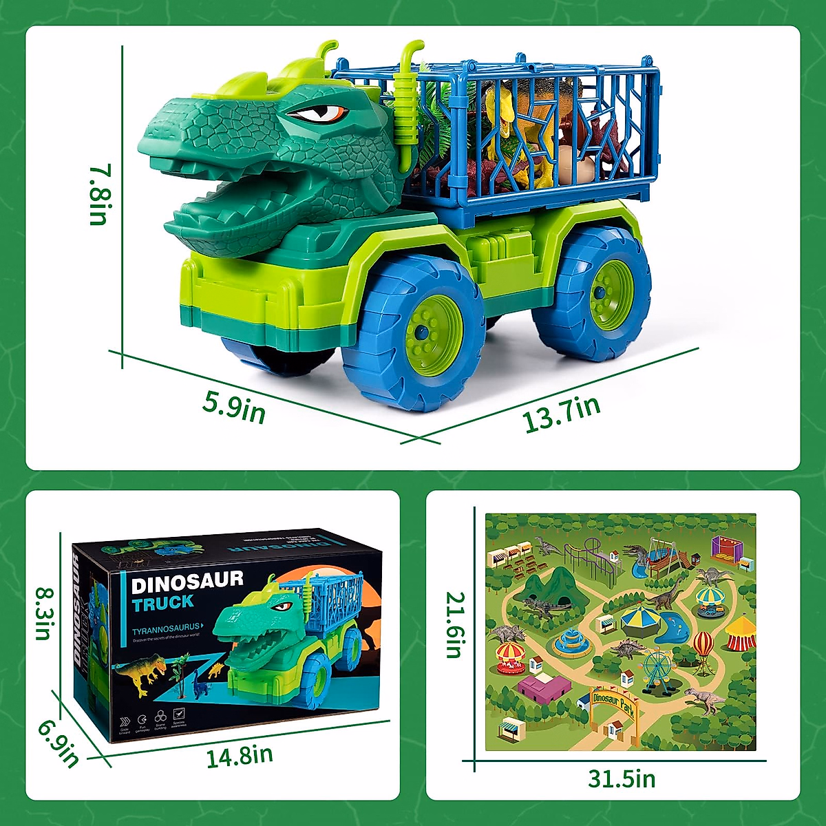 MAGICDINOSAUR Dinosaur Transport Truck for Kids 3-5, T-rex Vehicle Carrier Car Toys for Boys 3 4 5 6 7 Years Old, Truck Toy with Dino Figures & Play Mat, Gift for Toddlers Boys Girls