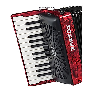 Hohner Bravo II 48 Chromatic Piano Key Accordion - Pearl Red