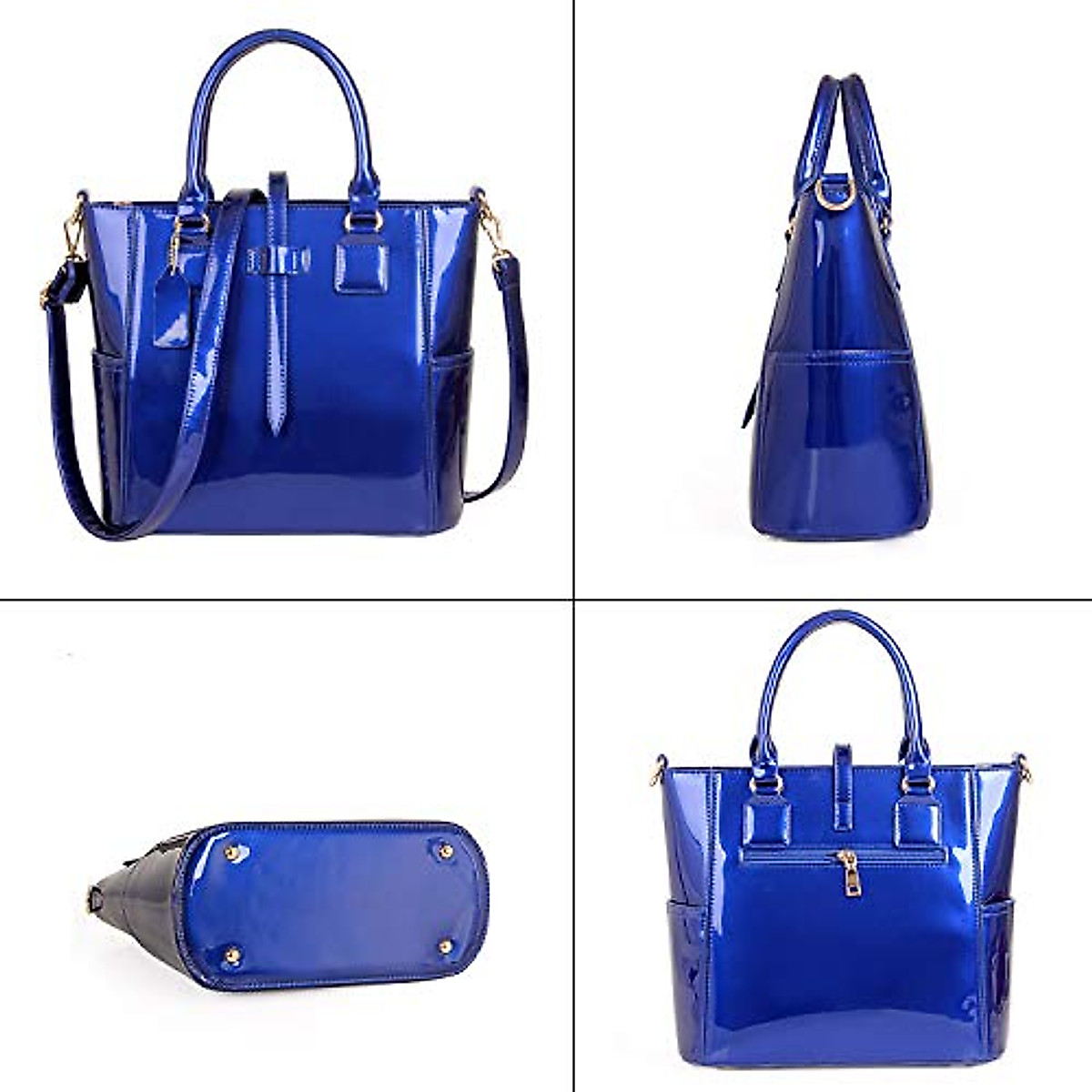 Chikencall® Women Fashion Handbags Patent Leather Tote Purses Ladies Shoulder Bags Top Handle Chain Satchel Purse Set 3pcs Black