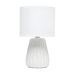 Simple Designs LT1138-OFF 11.02" Traditional Mini Modern Ceramic Texture Pastel Accent Bedside Table Desk Lamp w Matching Fabric Shade for Decor,Bedroom, Nightstand, Living Room, Entryway, Off White