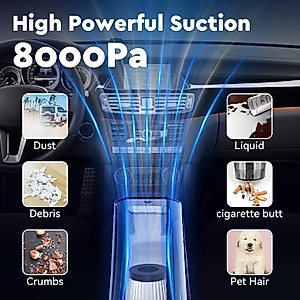 FARYODI Handheld Vacuum Cordless, 2022 8000Pa Powerful Hand Vacuum Cordless Rechargeable with LED Lighting, 2-3h Quick Charging, Wet & Dry Use, Portable Vacuum Cleaner for Pet Hair, Home, Car, Office