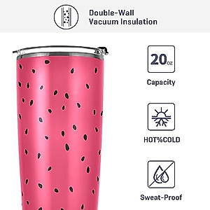 Jihqo Cartoon Watermelon Dot Tumbler with Lid and Straw, Insulated Stainless Steel Tumbler Cup, Double Walled Travel Coffee Mug Thermal Vacuum Cups for Hot & Cold Drinks 12oz