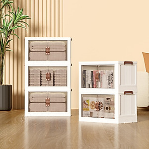 HOOBRO 11 Gal Plastic Storage Bins with Lids, 5 Packs Folding Storage Box with Doors and Wheels, Collapsible Storage Bins Stackable Storage Organizers and Storage Containers Box, White WG542CW01