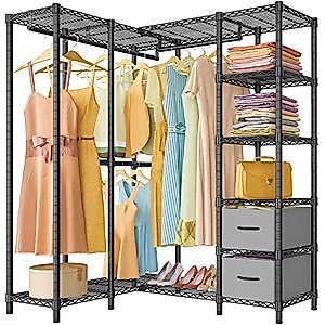 VIPEK L40S i1 L Shaped Heavy Duty Garment Rack Clothes Rack for Hanging Clothes Corner Closet Organizers Freestanding Wardrobe with Drawer Clothing Rack, Load Capacity 1050 LBS, Black