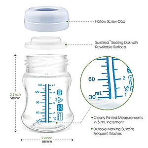 Maymom Wide-Mouth Milk Storage Collection Bottle with SureSeal Sealing Disk; Compatible with Spectra/Motif Luna/Ameda MYA/Bellababy Pumps. Can Replace Spectra S1 S2 Bottles, 6 pc (4.7Oz/140mL, 6pc)