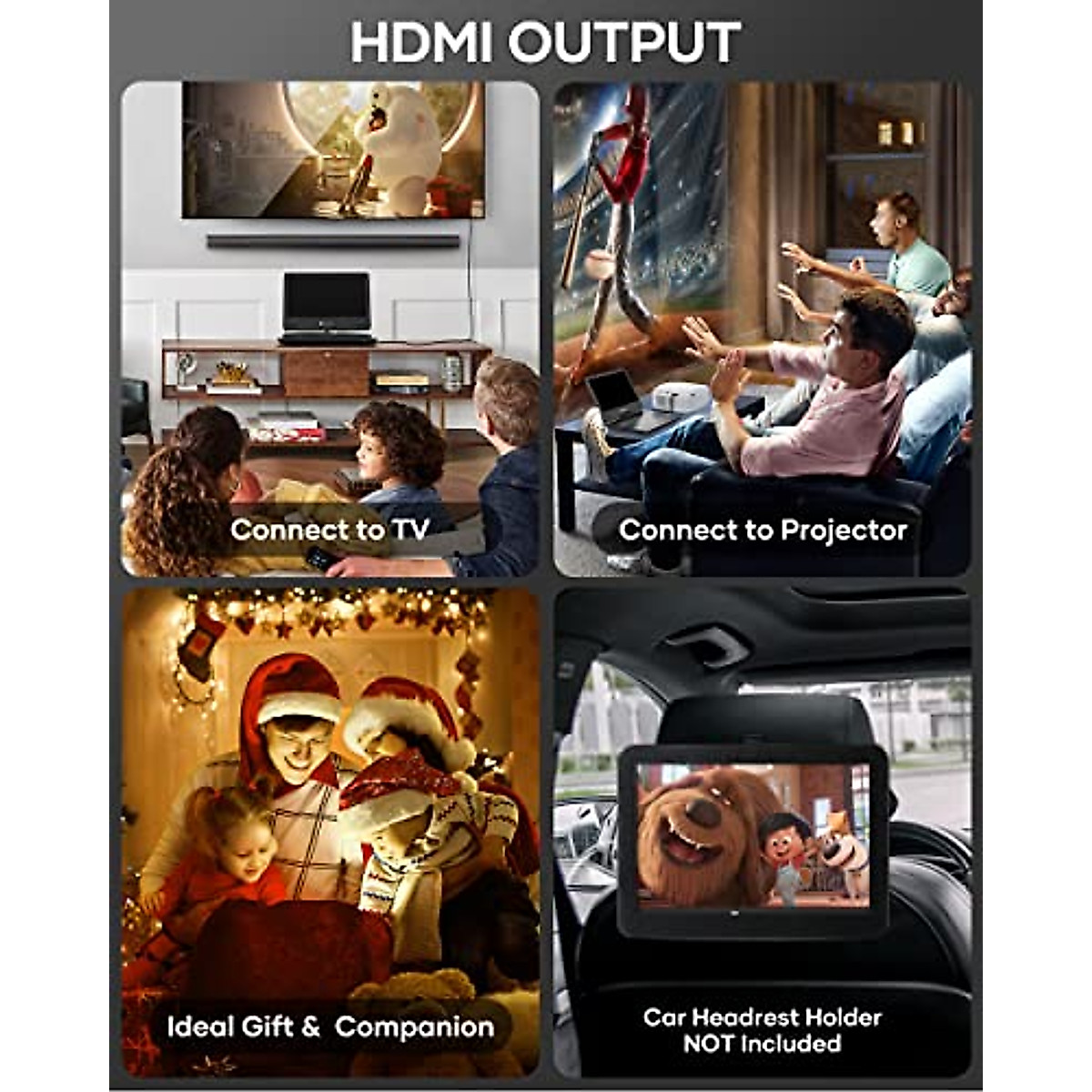 WONNIE 16.9" Portable Blu ray DVD Player with 14.1" 1080P HD Swivel Screen, 4-Hour Rechargeable Battery, Supports HDMI Output, Dolby Audio, Last Memory, Region Free, USB/SD Card, AV in