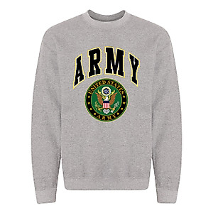 US Army Crew Neck Sweatshirt Army Logo Crest Patriotic, Gray, L, Gray, L