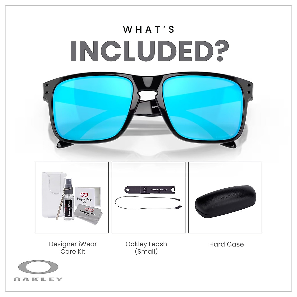 Oakley Holbrook OO9102 9102F5 57MM Polished Black/Prizm Sapphire Square Sunglasses For Men + BUNDLE Accessory Leash Kit+ BUNDLE with Designer iWear Eyewear Kit