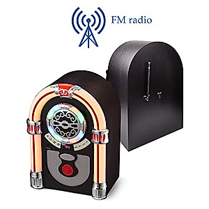 UEME Retro Tabletop Jukebox with Bluetooth, FM Radio, AUX-in Port and Color Changing LED Lights