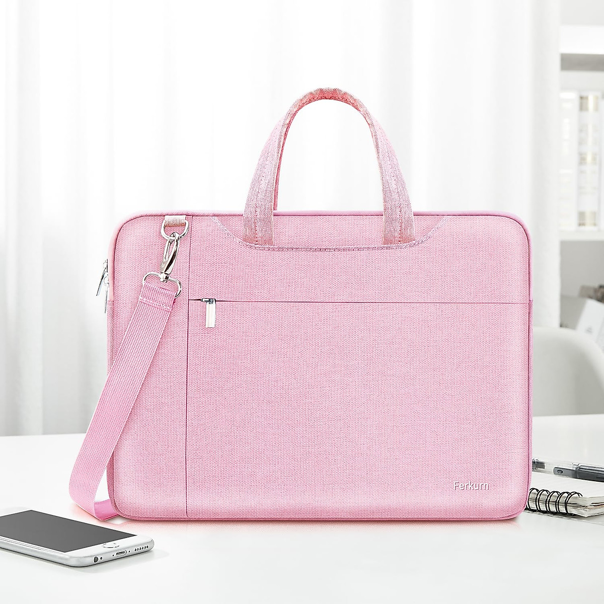Ferkurn Laptop Bag Case Women Men Computer Sleeve with Shoulder Compatible with HP Envy Pavilion/Inspiron/Thinkpad/Vivobook/MSI/Surface,Waterproof Briefcase with Handle, Pink, 17 17.3 Inch