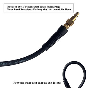 Air Hose 3/8 in x 10 ft, Heavy Duty, Lightweight, Kink Resistant, Hybrid Air Compressor Hose with 1/4 in Solid Brass Male Fittings, Bend Restrictors, 300 PSI (10FT, Black)