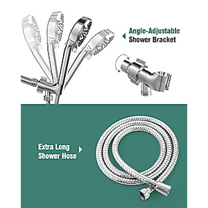 Diiwet Filtered Shower Head with Handheld, High Pressure Shower Heads with Filter for Hard Water, 6 Spray Modes Detachable Showerhead with Hose and Bracket (Chrome Polished)