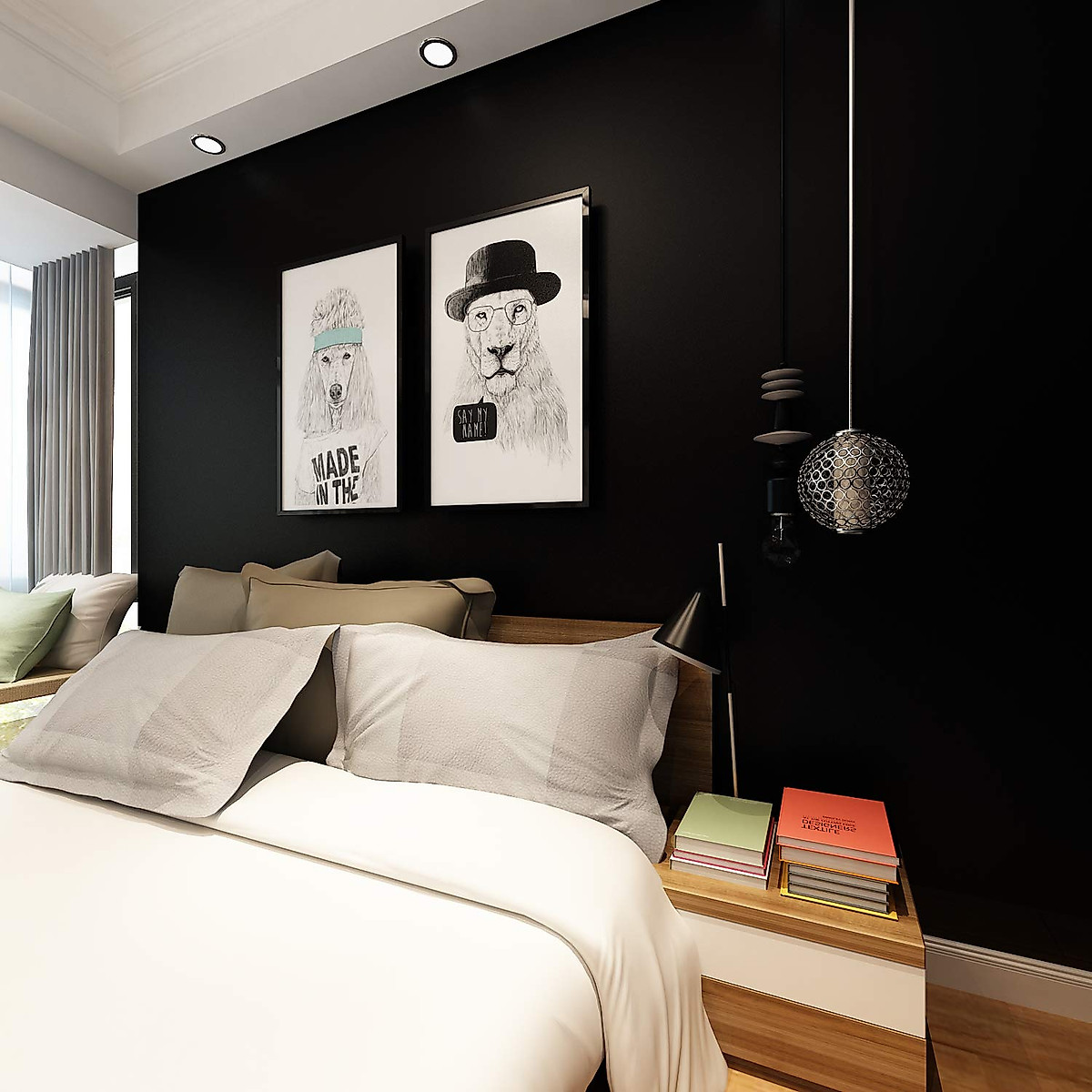 Livelynine 15.8"x394" Matte Black Contact Paper for Cabinets Waterproof Black Wallpaper for Walls Peel and Stick Countertops Black Vinyl Wrap Self Adhesive Shelf Liner Kitchen Cabinet Covers Removable