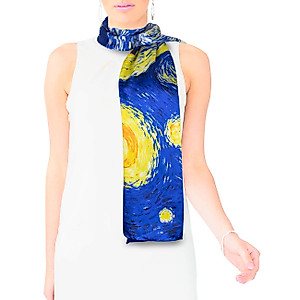 Dahlia Women's 100% Luxury Long Silk Scarf - Van Gogh Starry Night