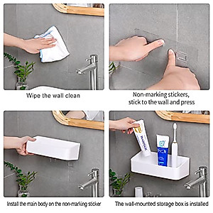 KATEI STORY Set of 2 Shower Caddy Adhesive Bathroom Shelf Organizer Wall Mounted Storage Rack No Drilling Shower Shelf Bath Essentials Shampoo Spice Holder Clear Adhesives White