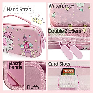 Pink Unicorn Carrying Case Compatible with Nintendo Switch Lite with Crystal Glitter Soft Protective Case Cover+Screen Protector+Stickers, Hard Storage Case Accessories Kit for Girls Birthday Gift