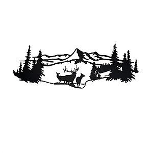 Solucky Elk Mountain View Metal Wall Decor Metal Deer Wall Art Forest Deer Wall Decor Deer Woodland Decor Metal Deer Decoration Rustic Animal Hunting Decor for Bedroom Wall Decor