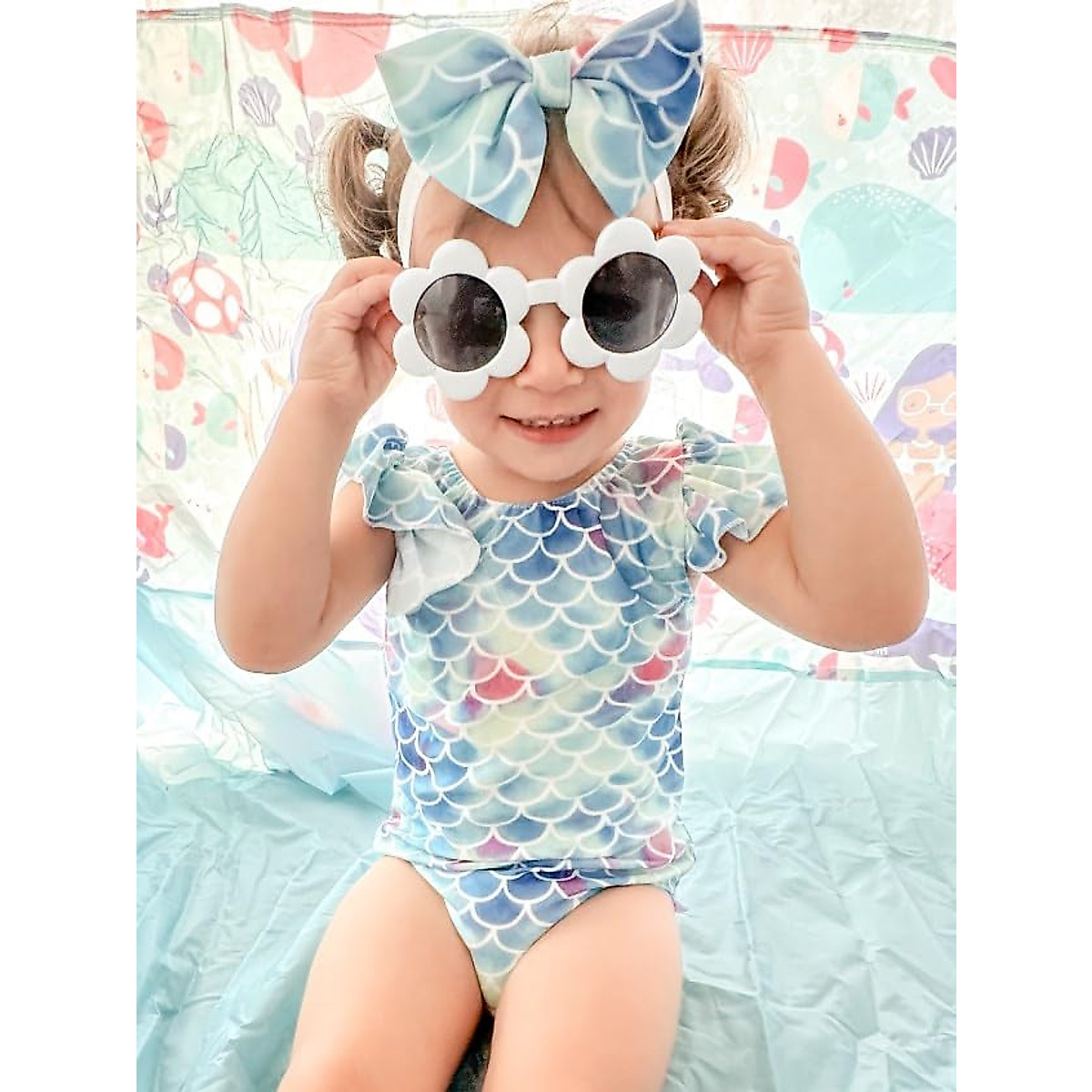 Toddler Girl Baby Ruffles Mermaid Fish Scale Swimsuit One Piece Swimwear Bathing Sunsuit (One Piece, 18-24months)