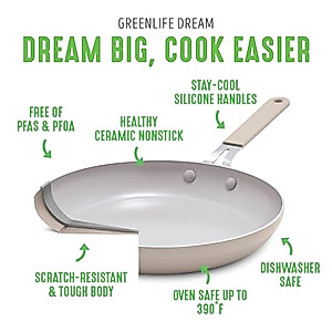 GreenLife Dream 10-Piece Ceramic Nonstick Cookware Set, Pots Frying & Sauce Pans, PFAS-Free & PFOA-Free, Dishwasher & Oven Safe, Stay-Cool Handles, Durable Aluminum Body, Versatile Cooking, Taupe