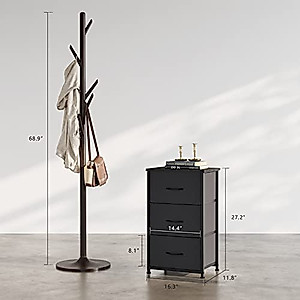 CubiCubi Dresser Nightstand for Bedroom with 3 Drawers, Small Storage Tower Organizer Unit for Closet, Office, Living Room, Hallway, Entryway, Fabric Drawers, Wood Board, Black Grey