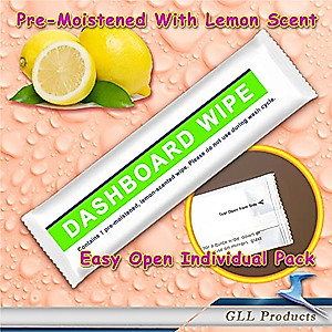 GLL Dash Wipes for Car Interior, 50-Pack Wet Cleaning Wipes for Car Interior Surfaces, Steering Wheel, Dashboard Console and Handle. Lemon Scented Pre-Moisturized Auto Cleaning Cloths