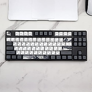 MOLGRIA Ink Lotus Keycaps, 140 Set Custom Keycaps for Gaming Keyboard, PBT OEM Profile Dye Sublimation Keycaps ANSI/ISO Layout with Japanese Font for Gateron Kailh Cherry MX 104/87/74/61 60 Keyboard