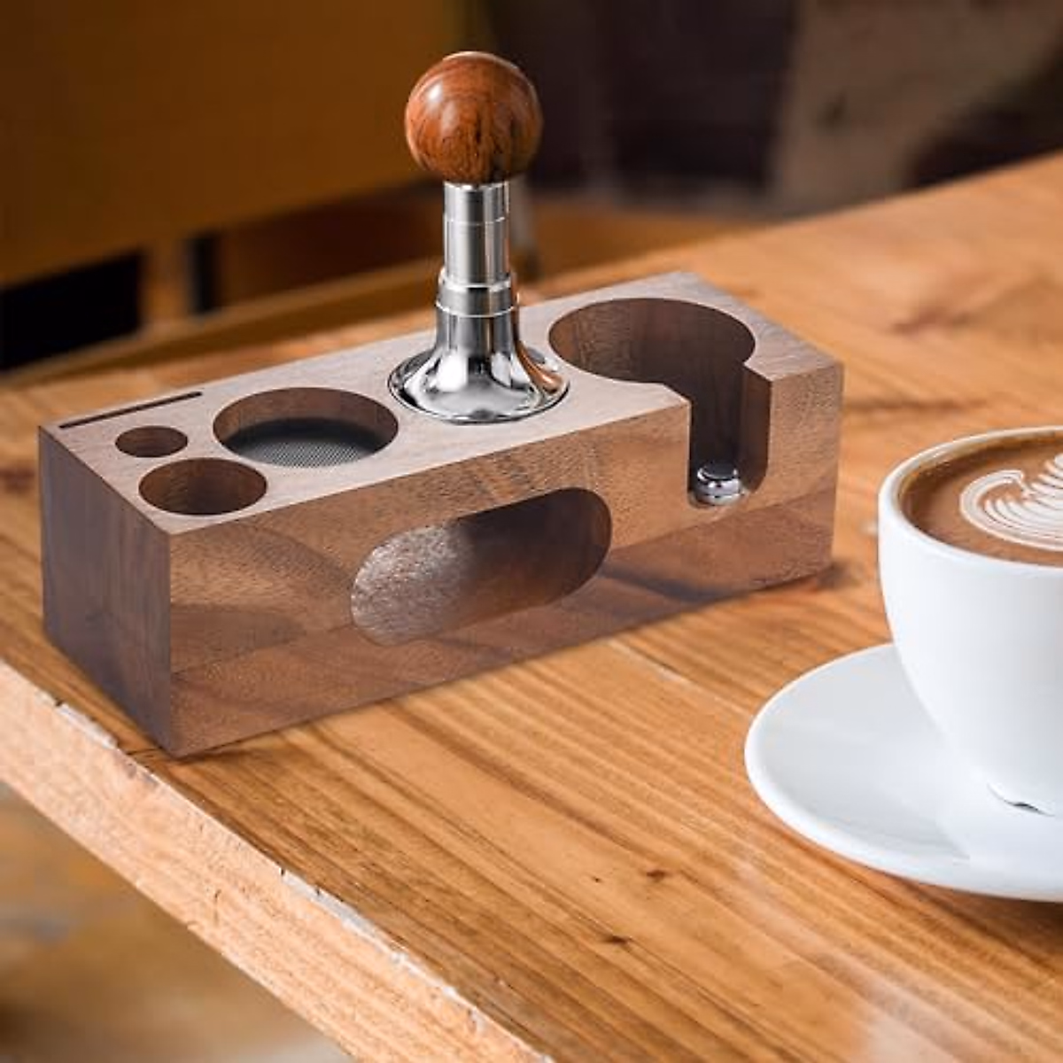 MagiDeal Non Slip Coffee Tamping Espresso Station, Espresso Tamper Mat, Wooden Coffee Tamper Holder for Counters, Shop, Barista Tool, 58mm Walnut