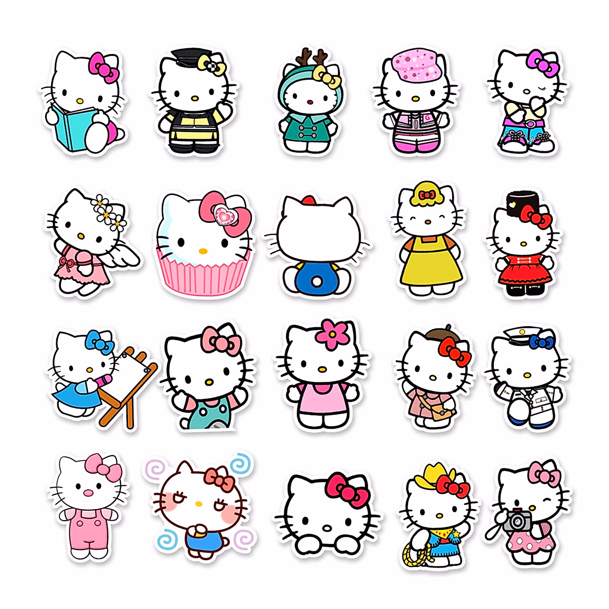 Fcelery Hello Kitty Stickers 50 PCS White Theme Kawaii Cat Stickers Cute Cartoon Characters Sticker for Kids Teens Adults Waterproof Vinyl Decals for Water Bottle Laptop Luggage