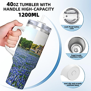furenan Bluebonnets 40oz Tumbler With Handle And Straw Lid Stainless Steel Double Wall Vacuum Insulated Tumbler Travel Mug Straw Covers Cup For Water Iced Tea Or Coffee
