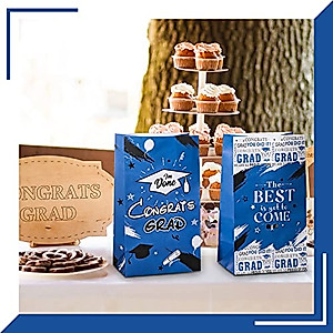 Teling 28 Pieces Graduation Gift Paper Bags with Stickers, Congrats Graduates Party Candy Treat Bags the Best Is Get to Come Goodie Favor Bags for Graduation Party Decorations Supplies (Blue)