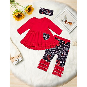 DONWEN Valentine Baby Girl Outfit 12-18 Months Baby Valentine Outfits Clothes Long Sleeve Shirt Tops Valentine Outfit Baby Girl