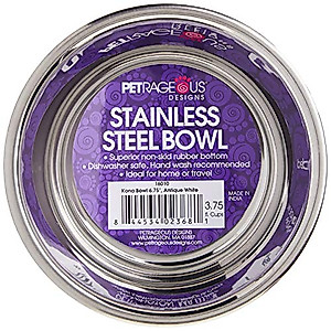 PetRageous 16010 Kona Stainless Steel Non-Slip Dishwasher-Safe Dog Bowl 3.75-Cup 6.75-Inch Diameter 2.5-Inch Tall for Medium and Large Dogs and Cats, White