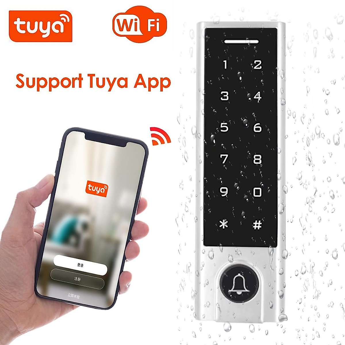 2.4G WiFi Access Control,125Khz EM Card Door Lock, Access Controler, IP67 Waterproof,Access Control System Kit,Touch Keypad Smart Lock Opener,1000 User,Tuya Mobile APP Remote Open (Door Bell Version)