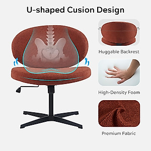 EYYTHUNG Criss Cross Chair No Wheels, Wide Armless Desk Chair Thick Padded Office Chairs Height Adjustable Swivel Accent Chair Oval Curved Deign for Office Living Room Bedroom Vanity, Beige