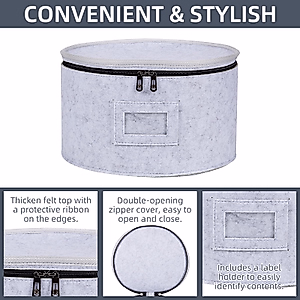 LITLANDSTAR Modern China Storage Case, 7" W x 5.5" H Thick Felt Plate Quilted Case with 12 Felt Dividers for Dinnerware Storage and Transport