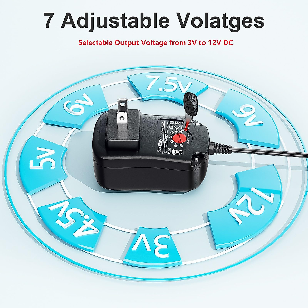 SoulBay 15W Universal AC Adapter 3V 4.5V 5V 6V 7.5V 9V 1500mA 12V 1250mA DC Switching Power Supply for CCTV Security IP Camera Keyboard Speaker Router Household Electronics, 12W Compatible