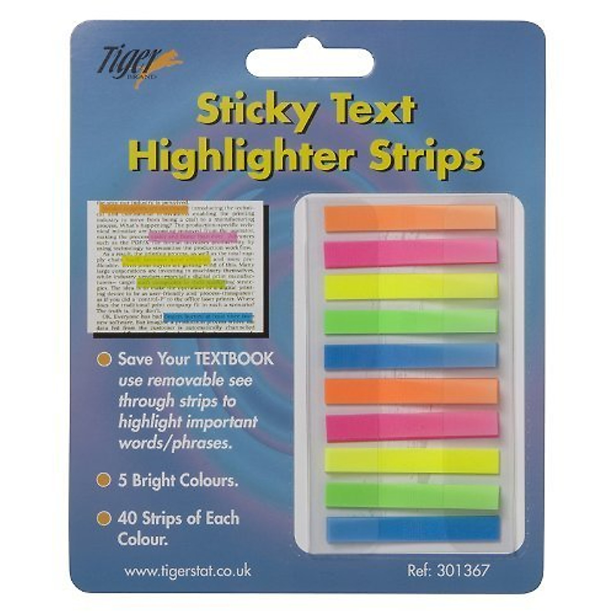 Tiger Stationery Sticky Neon Highlighter Strips Repositionable Memo Note Tabs X 200