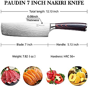 PAUDIN Nakiri Knife Razor Sharp Meat Cleaver 7 inch High Carbon Stainless Steel Vegetable Kitchen Knife, Multipurpose Asian Chef Knife for Home and Kitchen with Ergonomic Handle