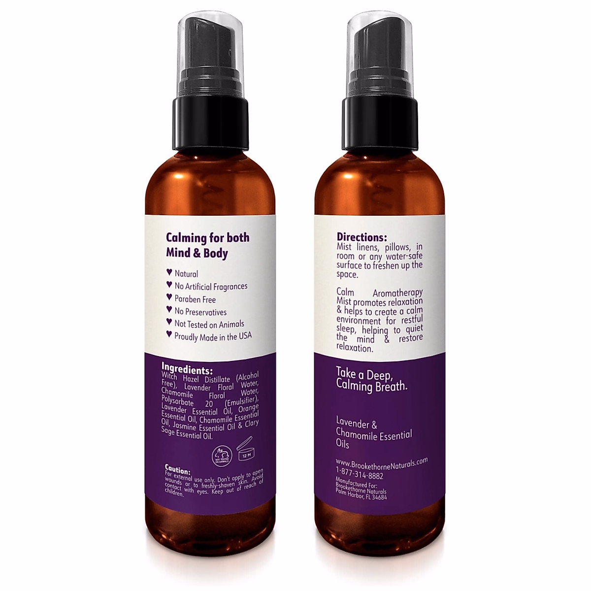 Calm Aromatherapy Spray with Lavender & Chamomile Essential Oil. Natural Sleep Spray, Pillow Spray, Linen Mist & Room Spray. Lavender Spray Air Freshener for Relaxation & Sleep - Brookethorne Naturals