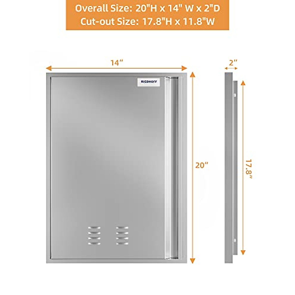 RIEDHOFF 20" H x 14" W 304 Stainless Steel Outdoor Kitchen Access Door with Recessed Handle, Single Access Door for BBQ Island, Grilling Station