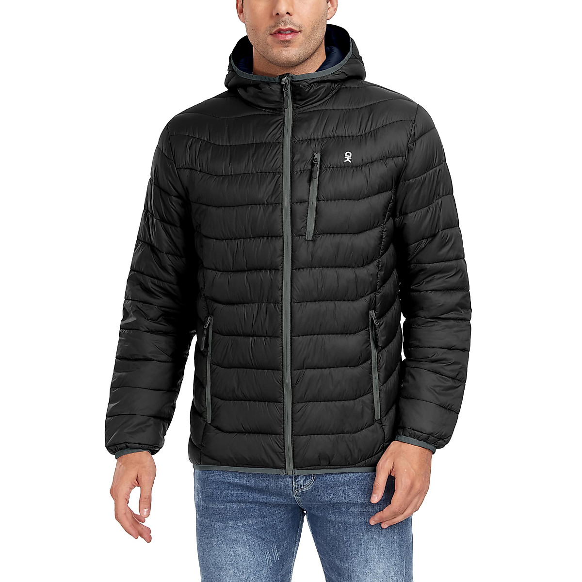 Little Donkey Andy Men's Packable Lightweight Puffer Jacket Hooded Windproof Winter Coat with Recycled Insulation Black L