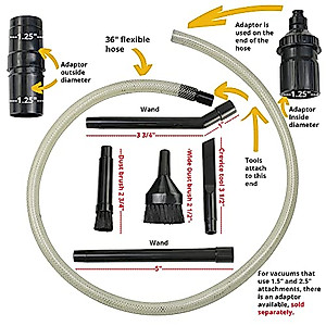 ALL PARTS ETC. Car Vacuum Attachments for Car Detailing, Universal Micro Vacuum Attachment Kit for Shop Vac - Mini Vacuum Cleaning Kit for Small Spaces, Tiny Tube Auto Detail with Fitting Adapters