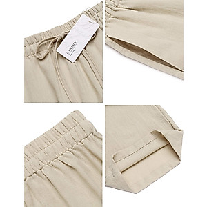 COOFANDY Men's Cotton Linen Baggy Pants Relaxed Fit Vacation Beach Trousers Khaki